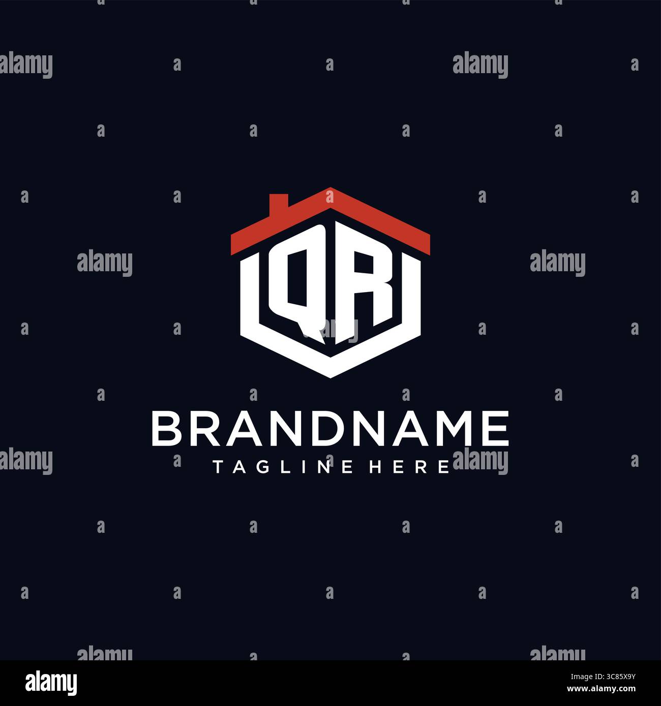 Initial letter QR logo with home roof hexagon shape design ideas vector ...