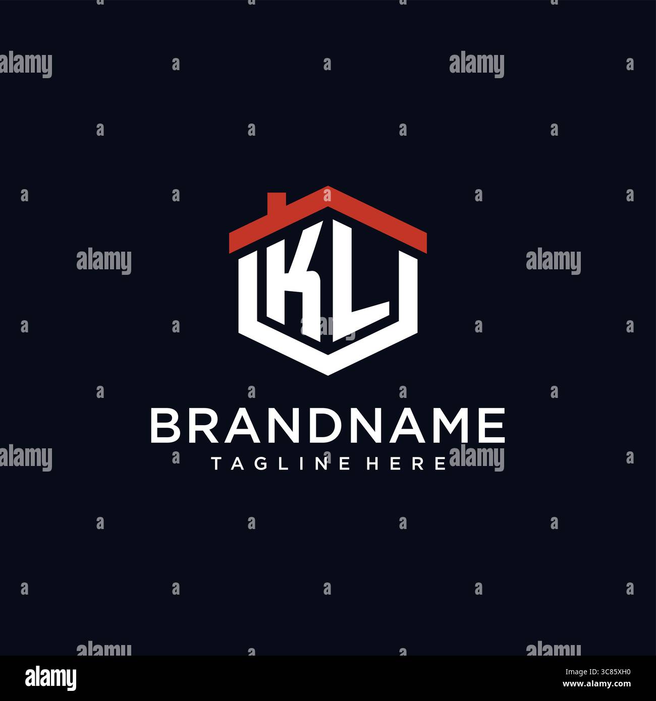 Initial letter KL logo with home roof hexagon shape design ideas vector ...
