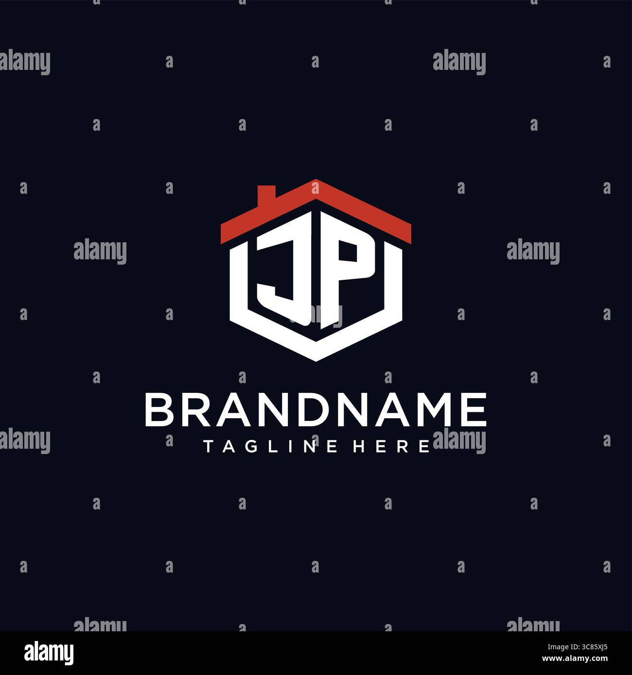 Initial letter JP logo with home roof hexagon shape design ideas vector ...