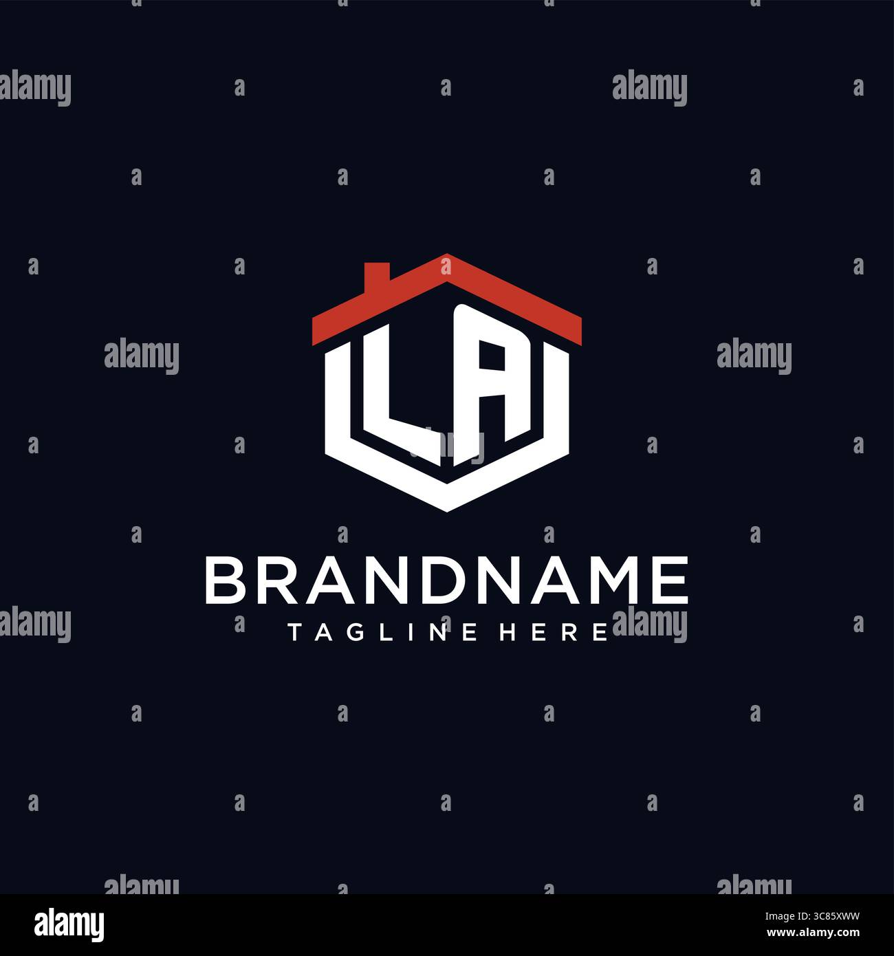 Initial letter LA logo with home roof hexagon shape design ideas vector ...