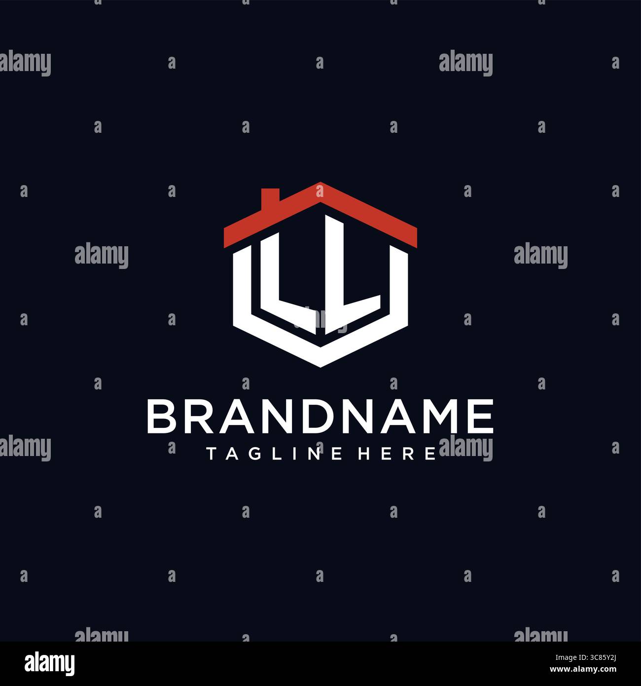 Initial letter LL logo with home roof hexagon shape design ideas vector ...