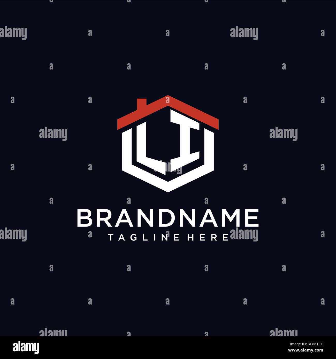 Initial letter LI logo with home roof hexagon shape design ideas vector ...