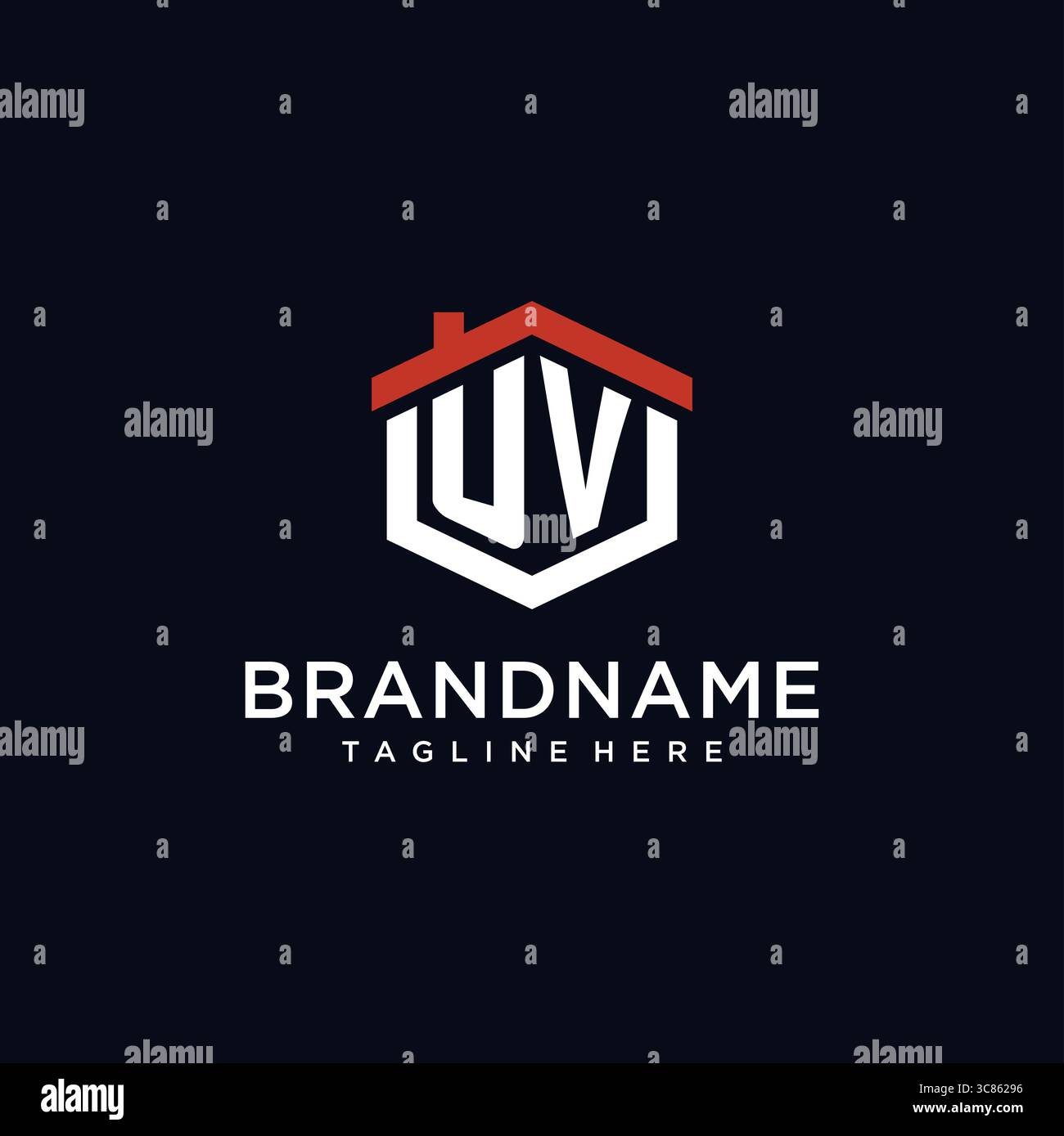 Initial letter UV logo with home roof hexagon shape design ideas vector ...