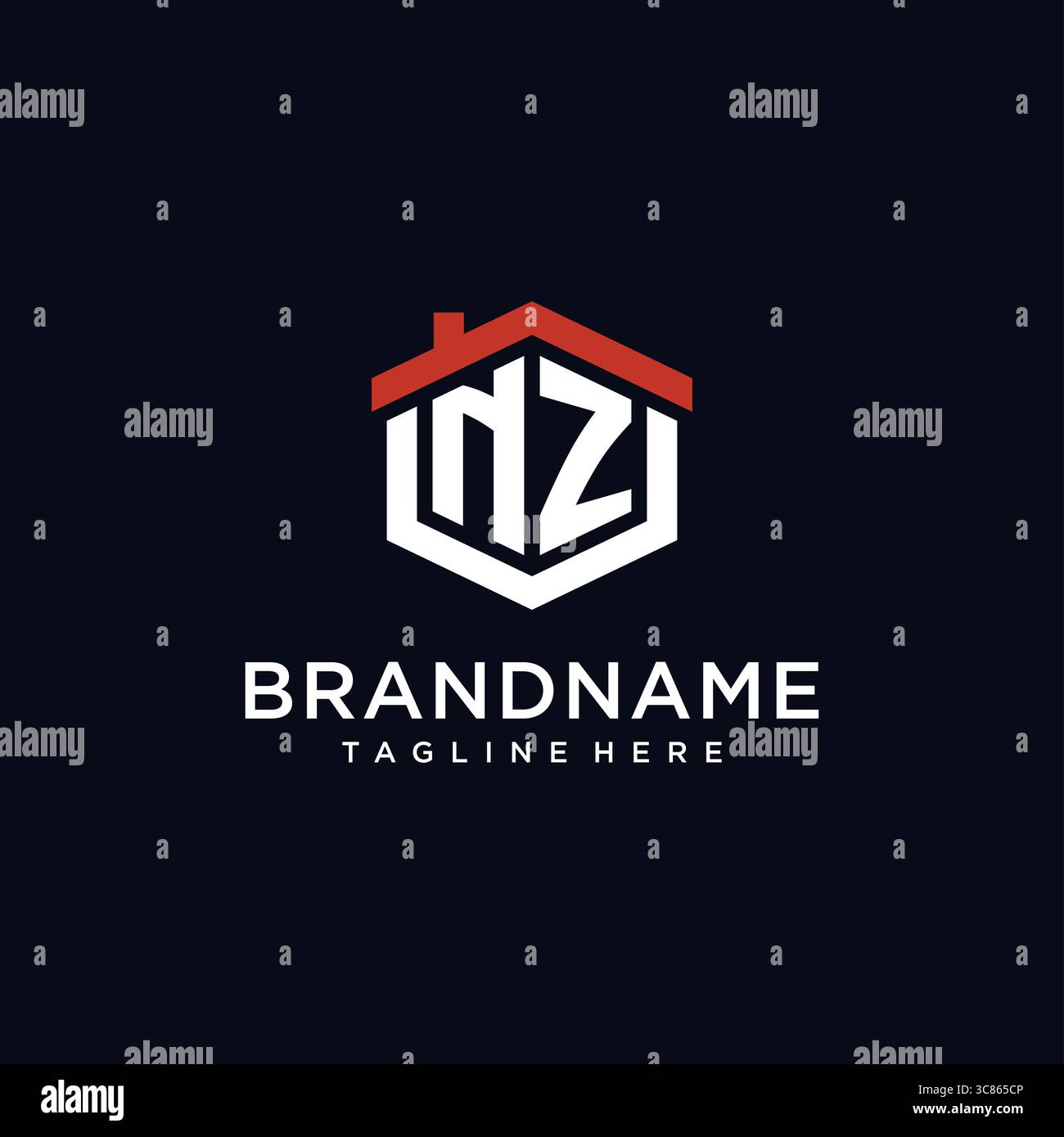 Initial letter NZ logo with home roof hexagon shape design ideas vector ...