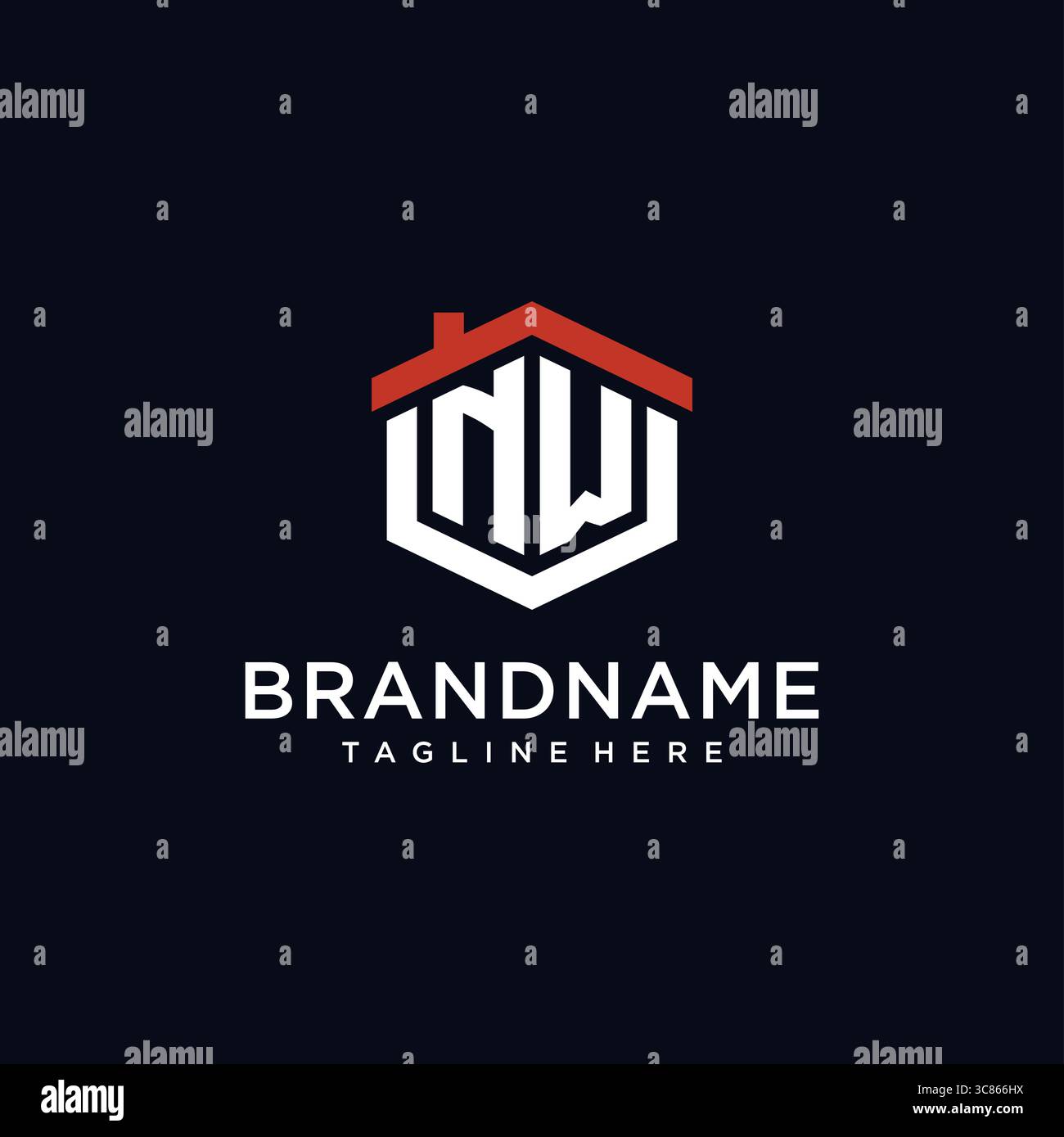 Initial letter NW logo with home roof hexagon shape design ideas vector ...