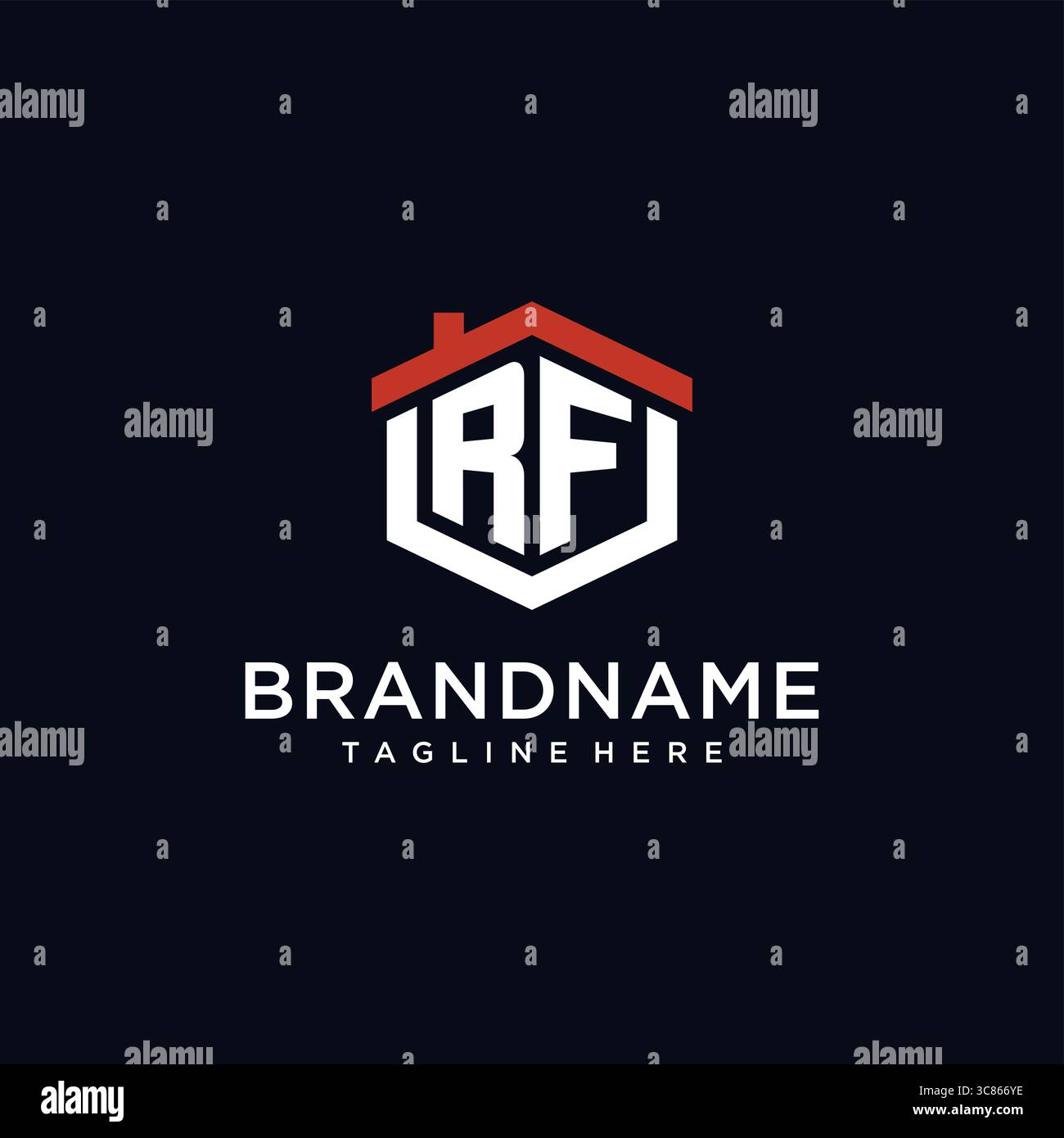 Initial letter RF logo with home roof hexagon shape design ideas vector ...
