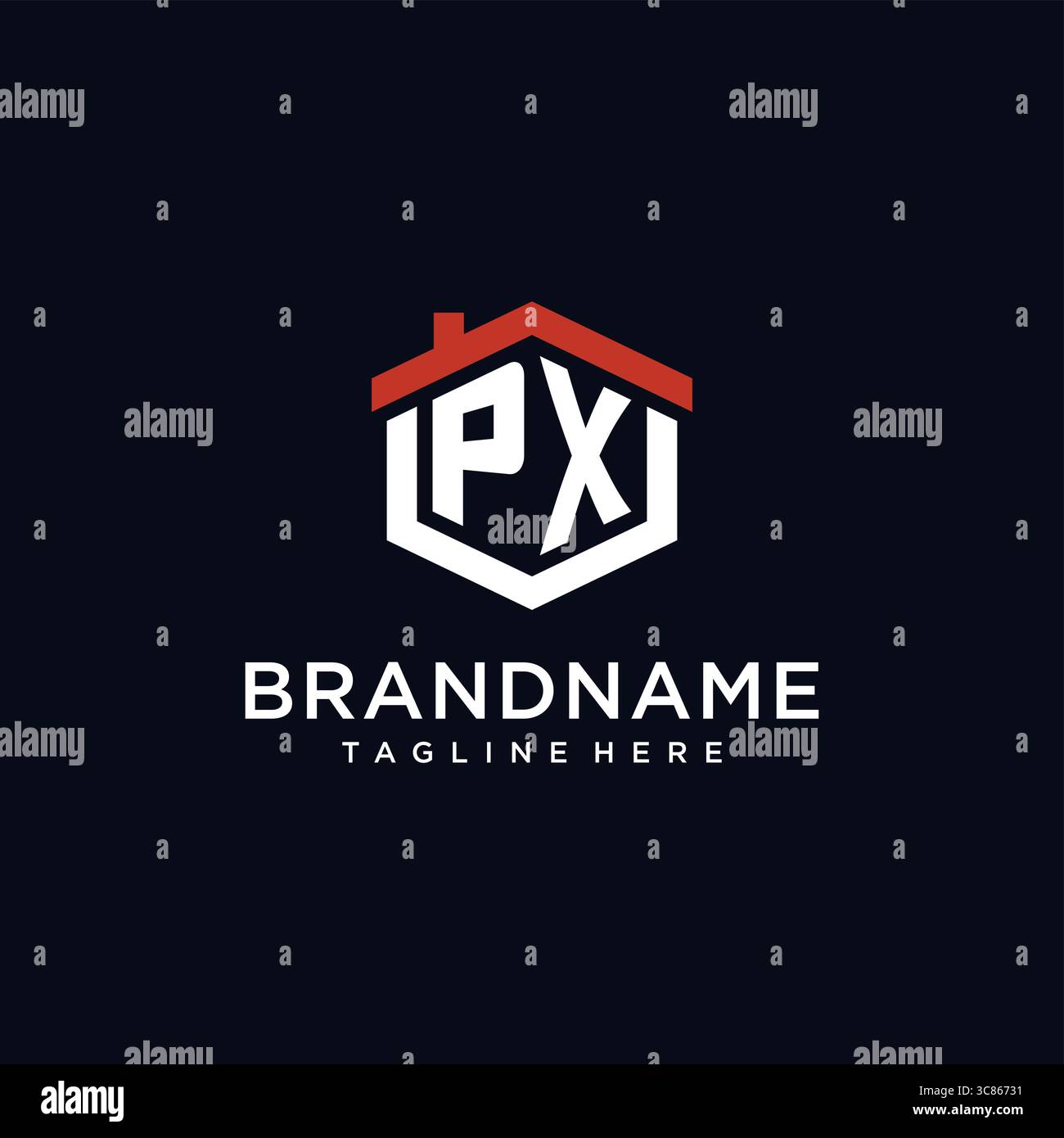 Initial letter PX logo with home roof hexagon shape design ideas vector ...