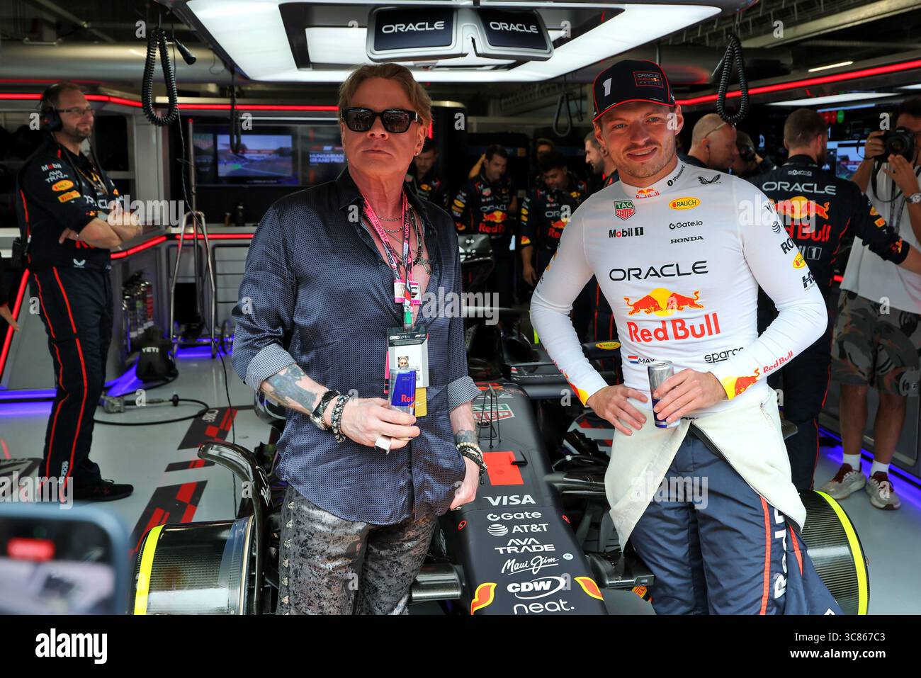 L To R Axl Rose Usa Singer With Max Verstappen Nld Red Bull