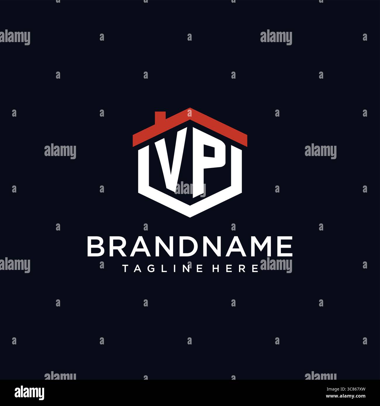 Initial letter VP logo with home roof hexagon shape design ideas vector ...