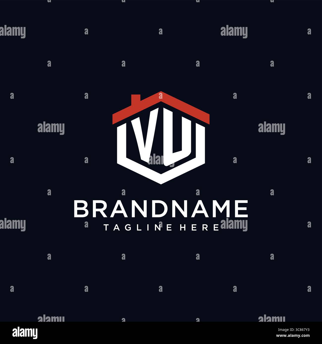 Initial letter VU logo with home roof hexagon shape design ideas vector ...