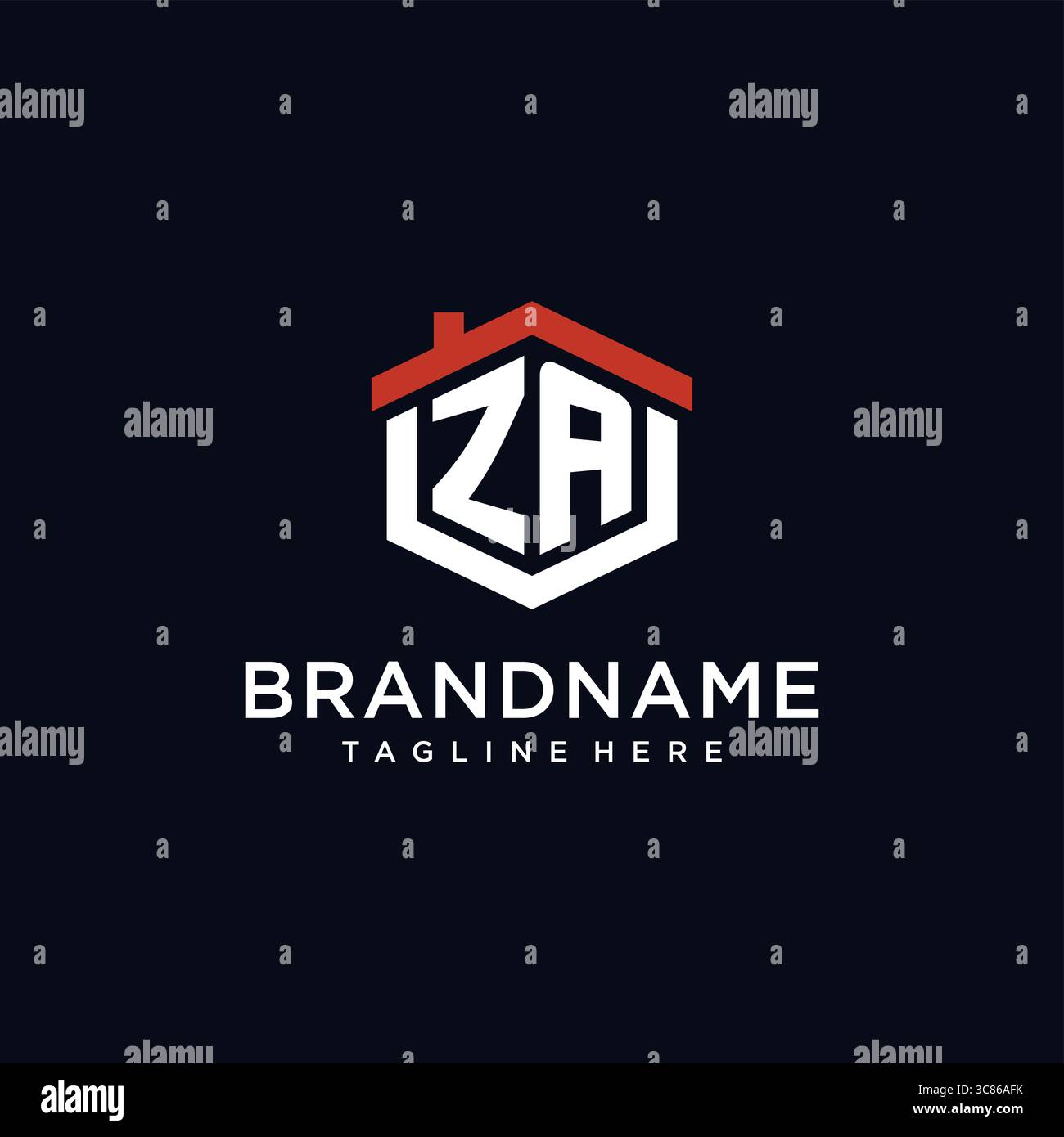 Initial letter ZA logo with home roof hexagon shape design ideas vector ...
