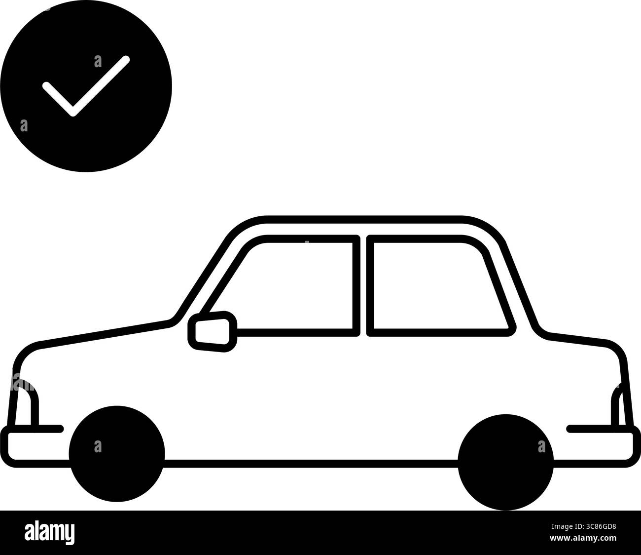 line icon of sedan car with check mark indicating inspection passed ...