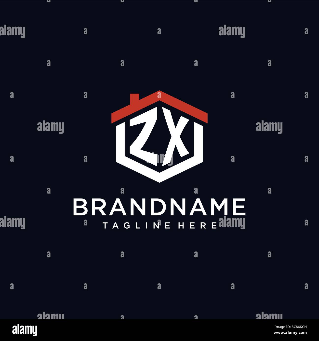Initial letter ZX logo with home roof hexagon shape design ideas vector ...