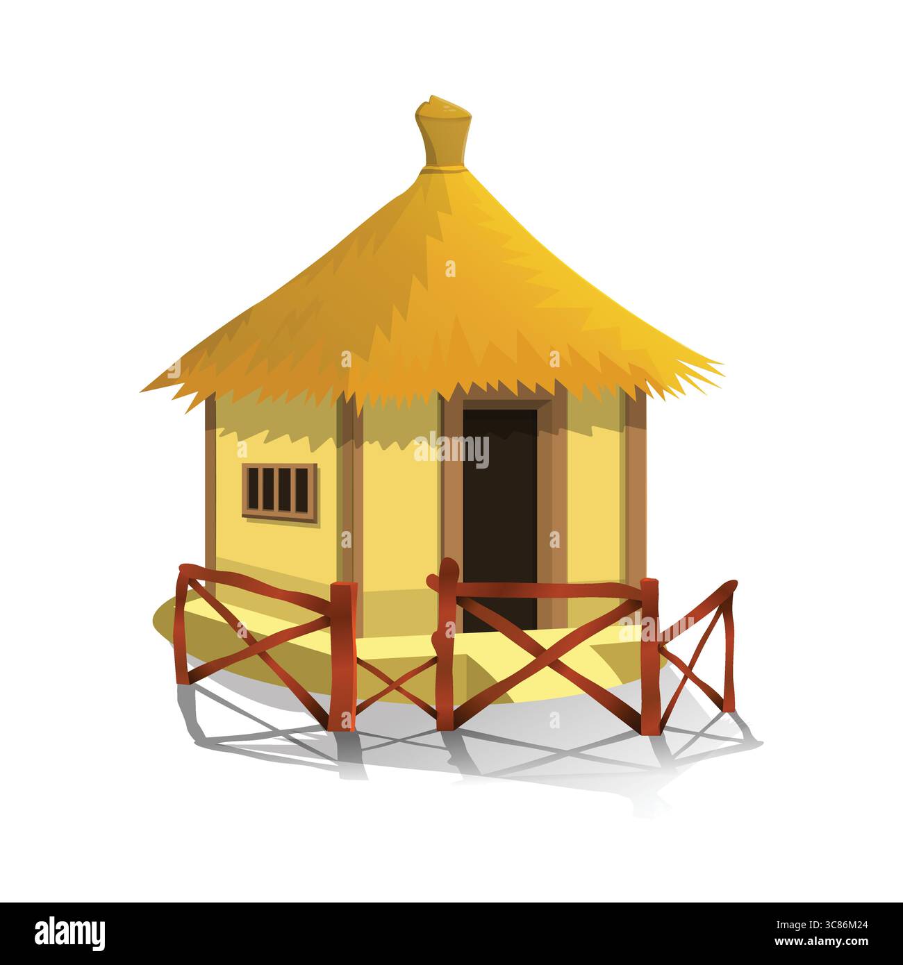 Hand drawn african style traditional house, bungalow with thatched roof ...