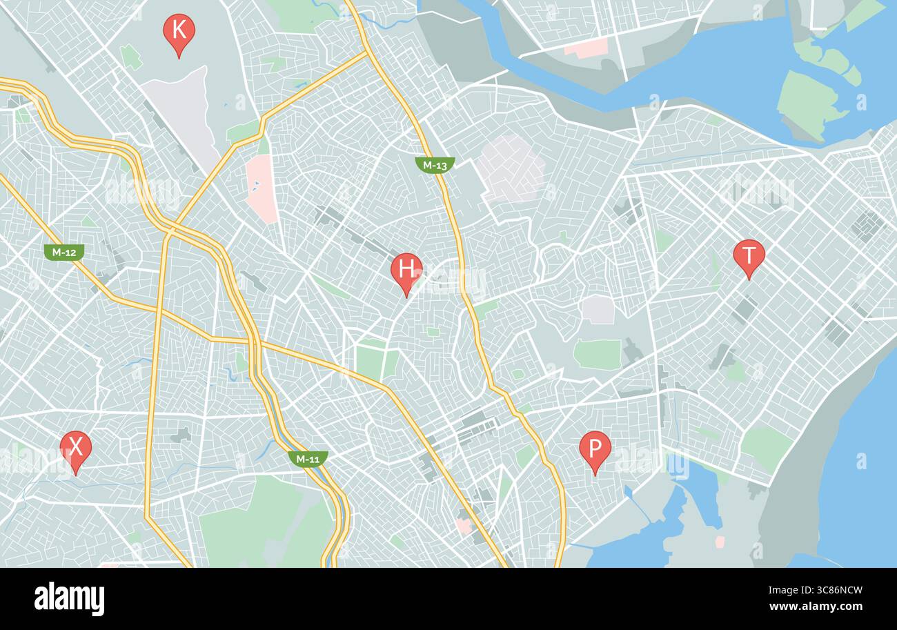Urban detailed map, vector illustration of city map with beach port ...