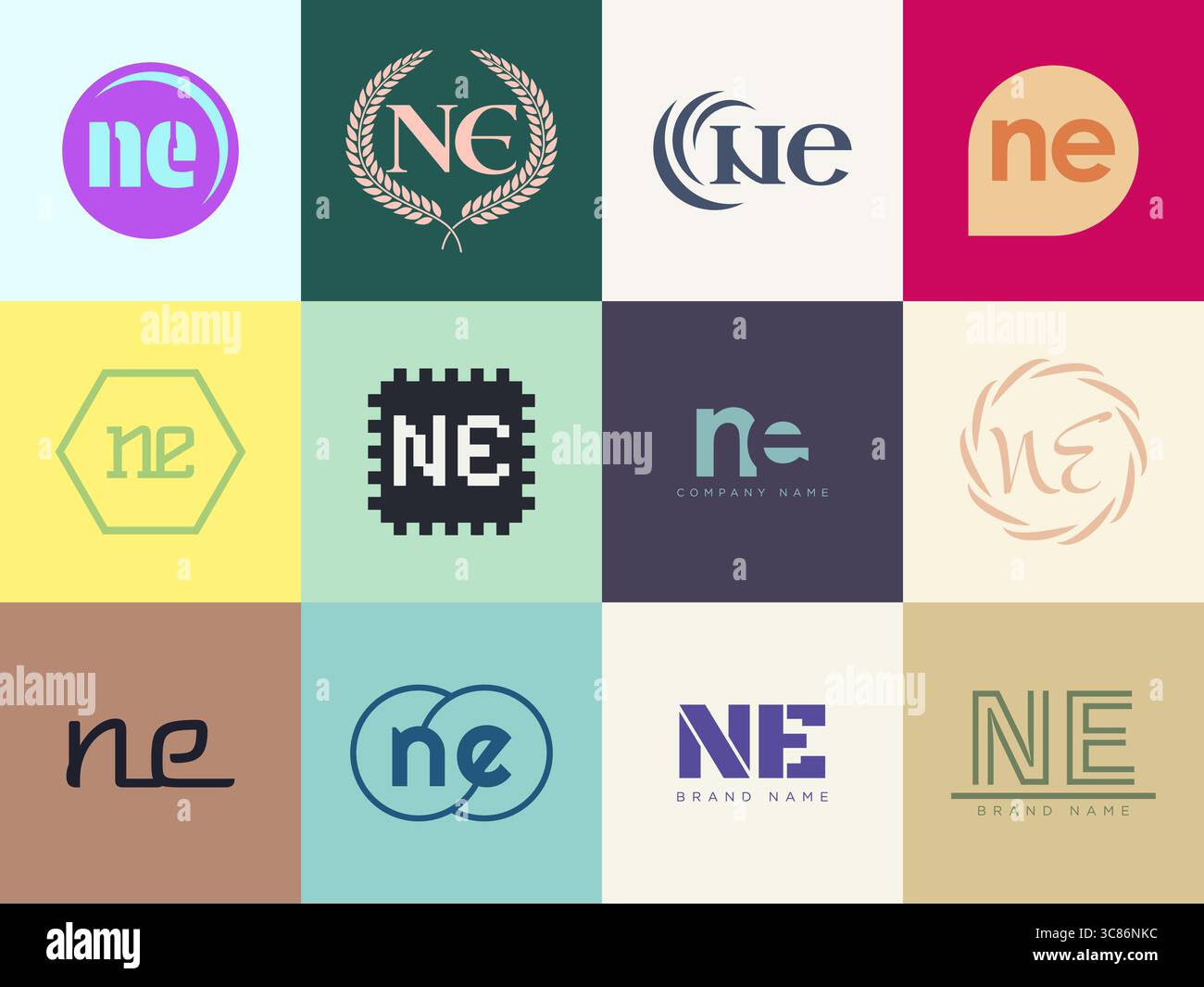 NE logo company template. Letter n and e logotype. Set different ...