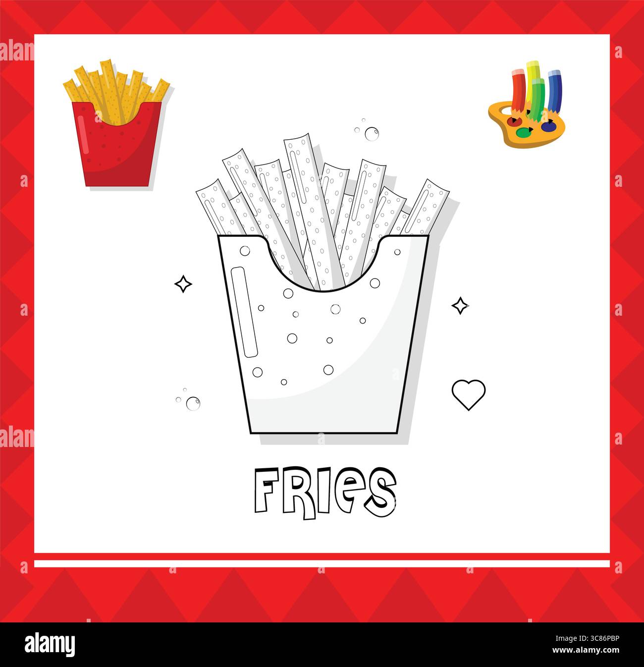 French fries sketch, colouring page illustration for kids Stock Vector ...