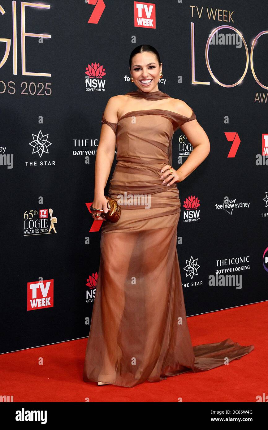 Mel Tracina attends the red carpet during the 2025 Logie Awards at the ...