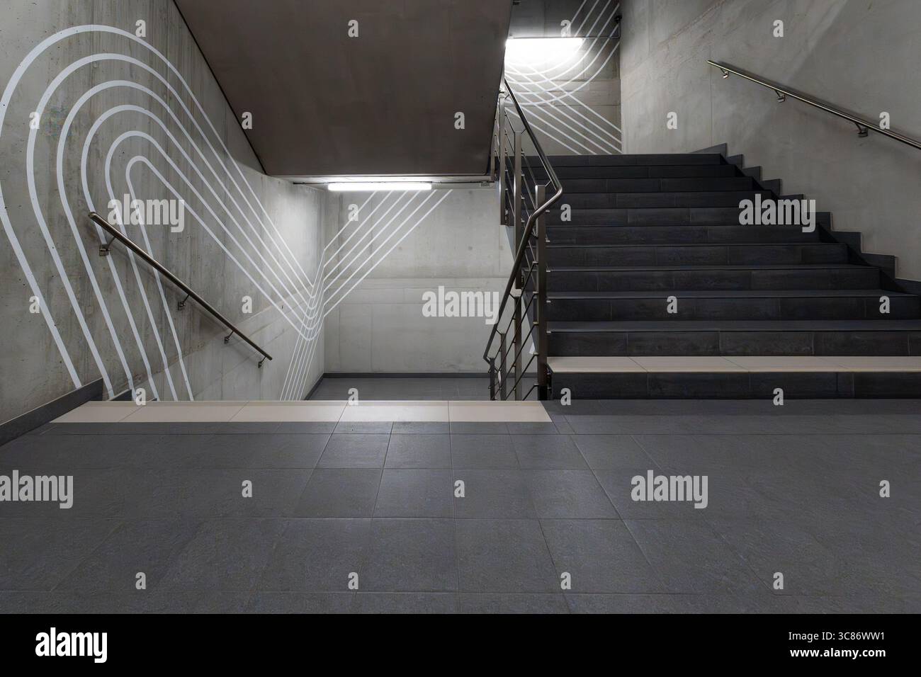 Liminal concrete stairwell graphic lines architecture. Abstract modern ...