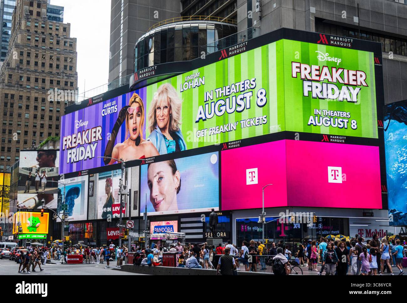 Huge electronic billboards in Times Square advertise the release of the ...