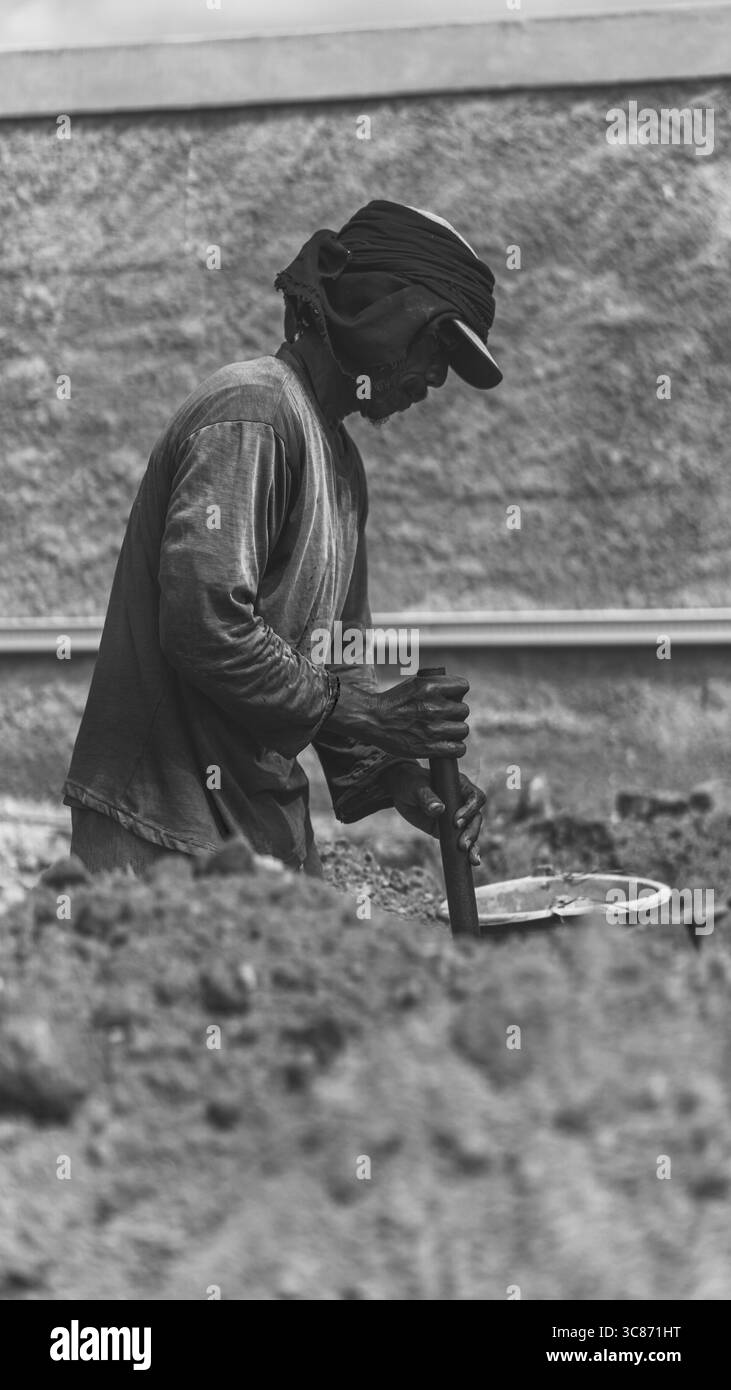 Construction worker excavates soil for foundation, an essential stage ...