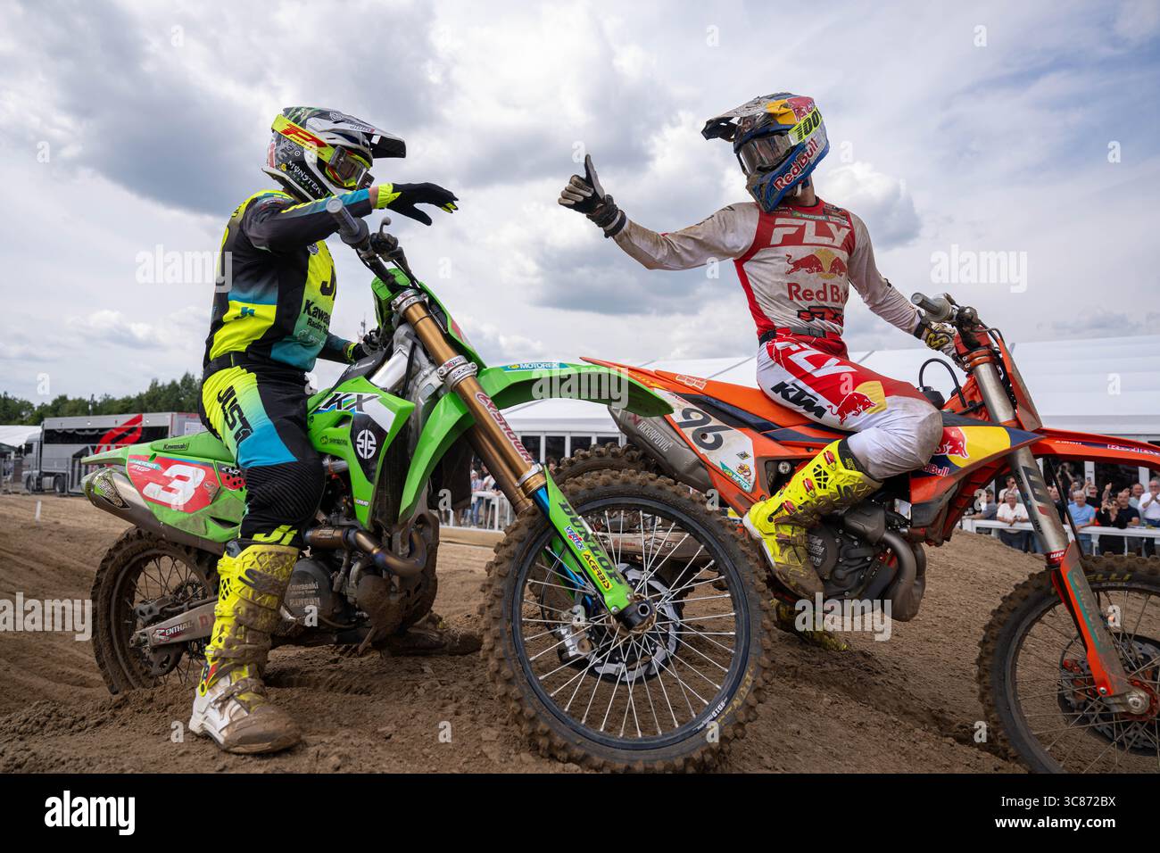 France's Romain Febvre and Belgium's Lucas Coenen celebrate after they ...