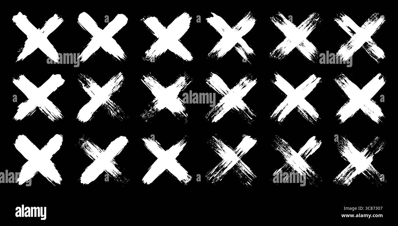 Grunge crosses, brush strokes, x mark, lines, ink smudges, hand-drawn ...
