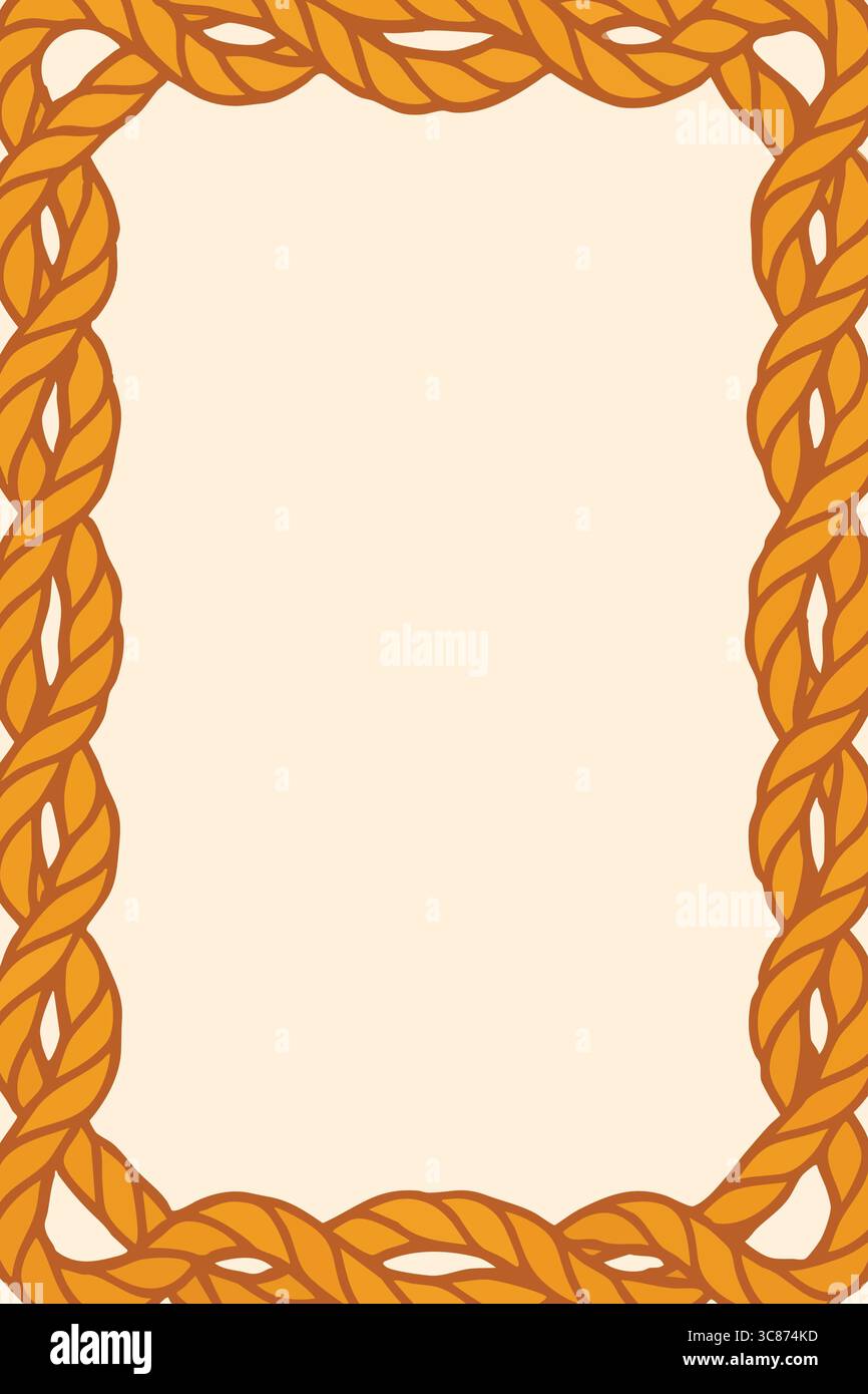 An ornate rectangular frame with a braided rope pattern in golden tones ...