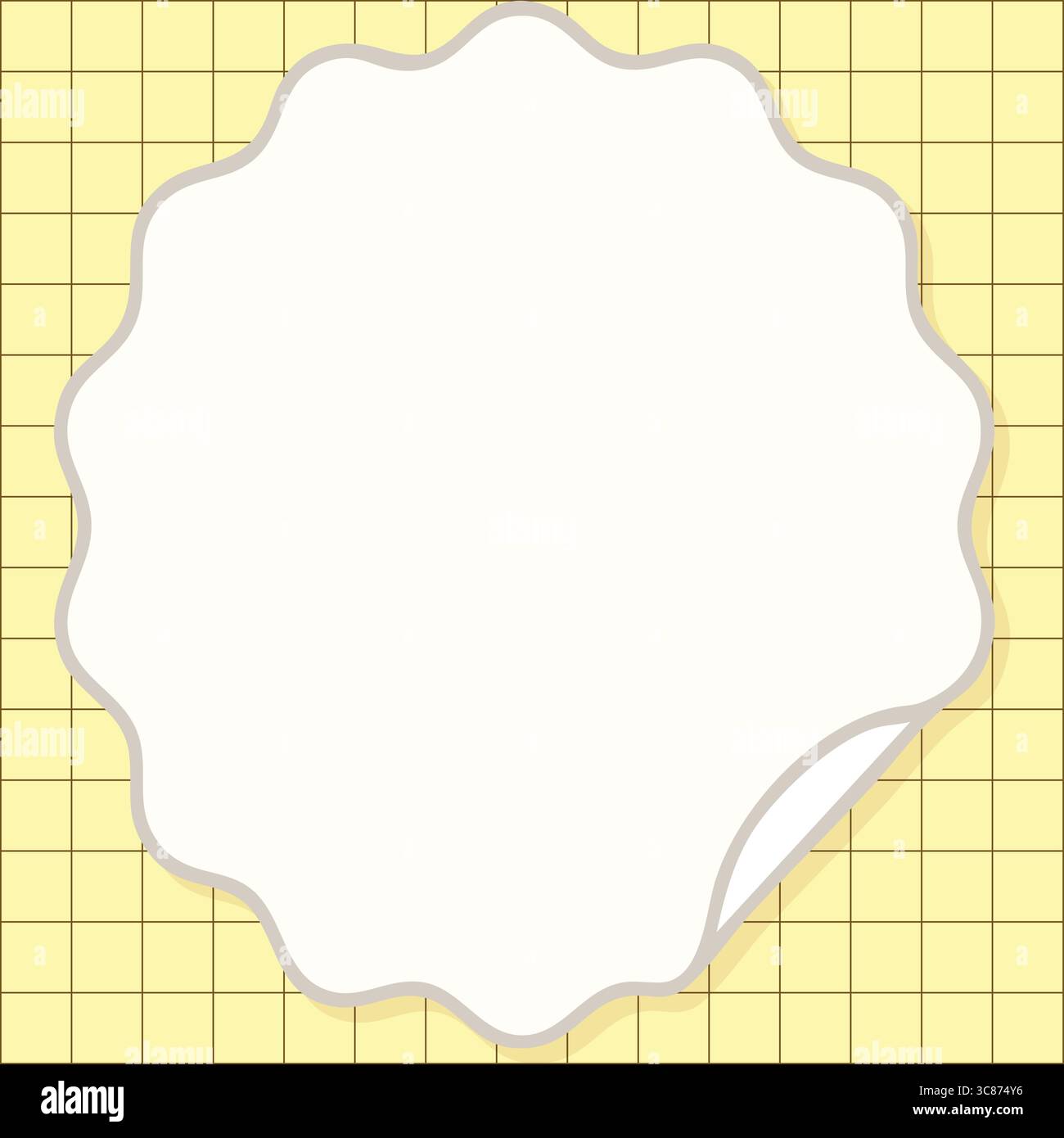 A white scalloped label area centered on a yellow grid notebook ...
