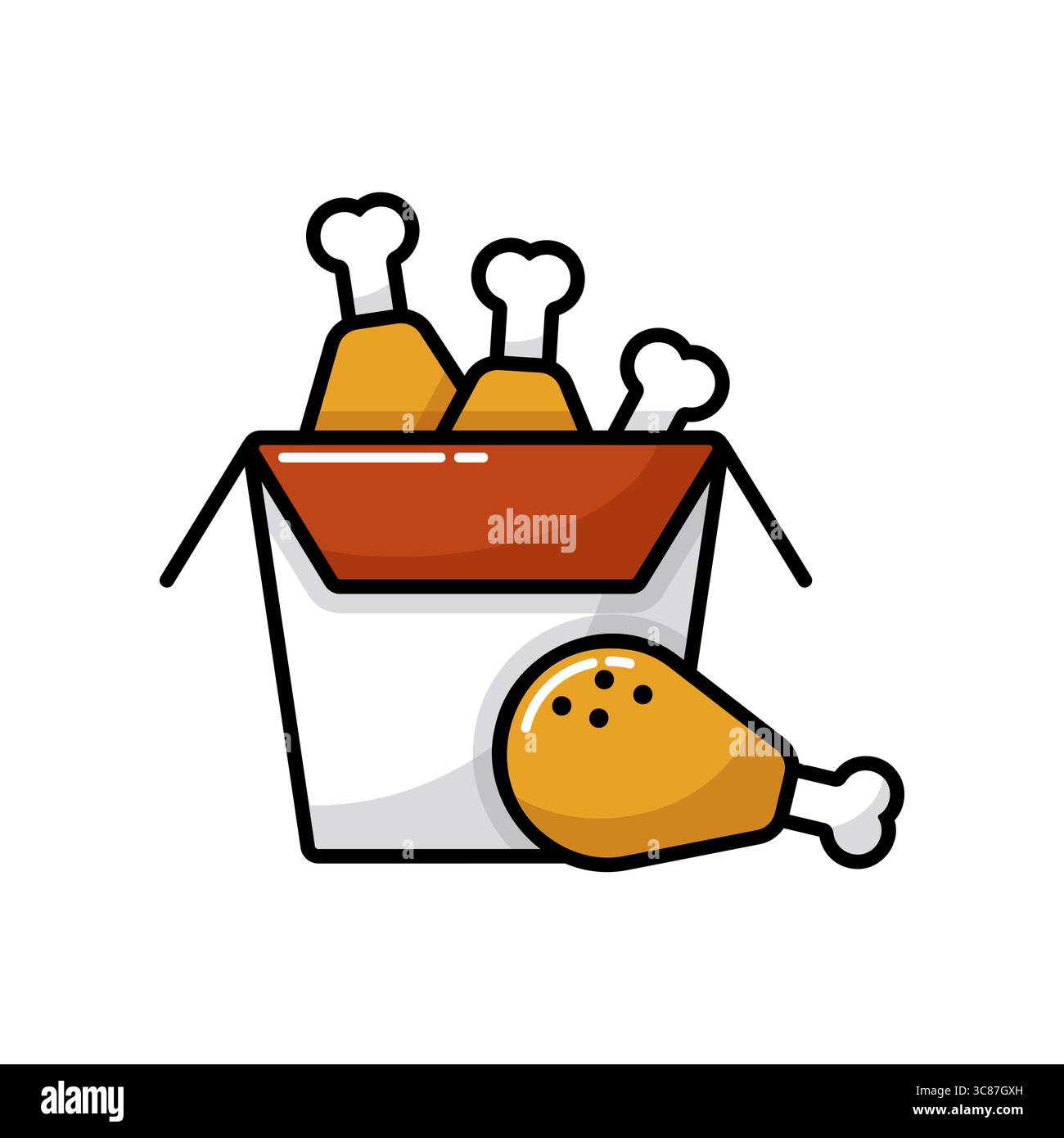 Fried chicken in the box vector isolated icon. Delivery sign. Graph ...
