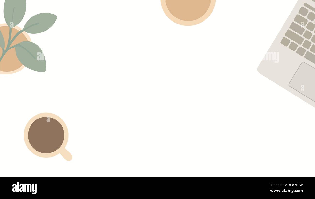 A minimalist flat vector top-down view of a workspace including a ...