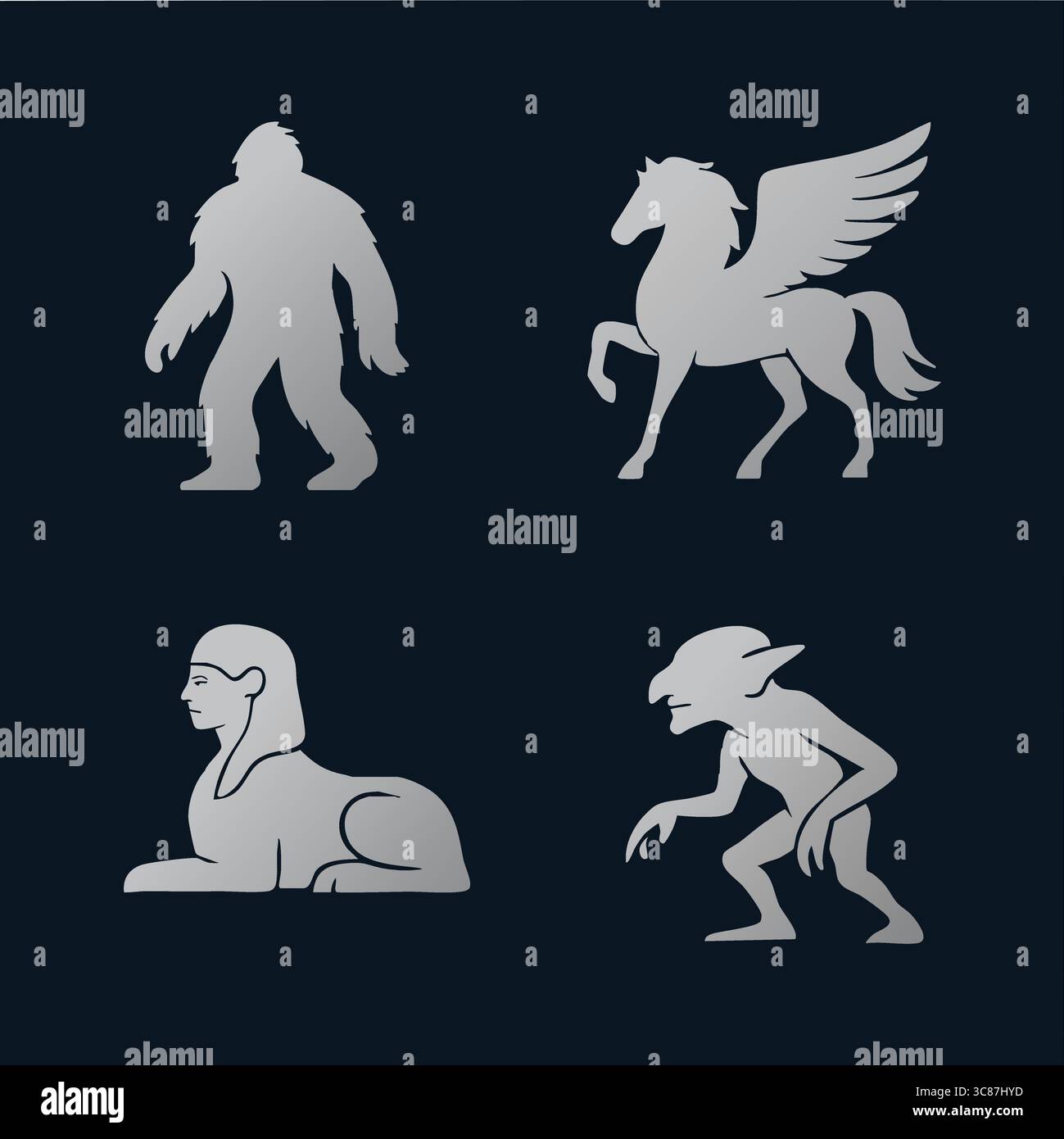 A silver silhouette set on dark background featuring four legendary ...