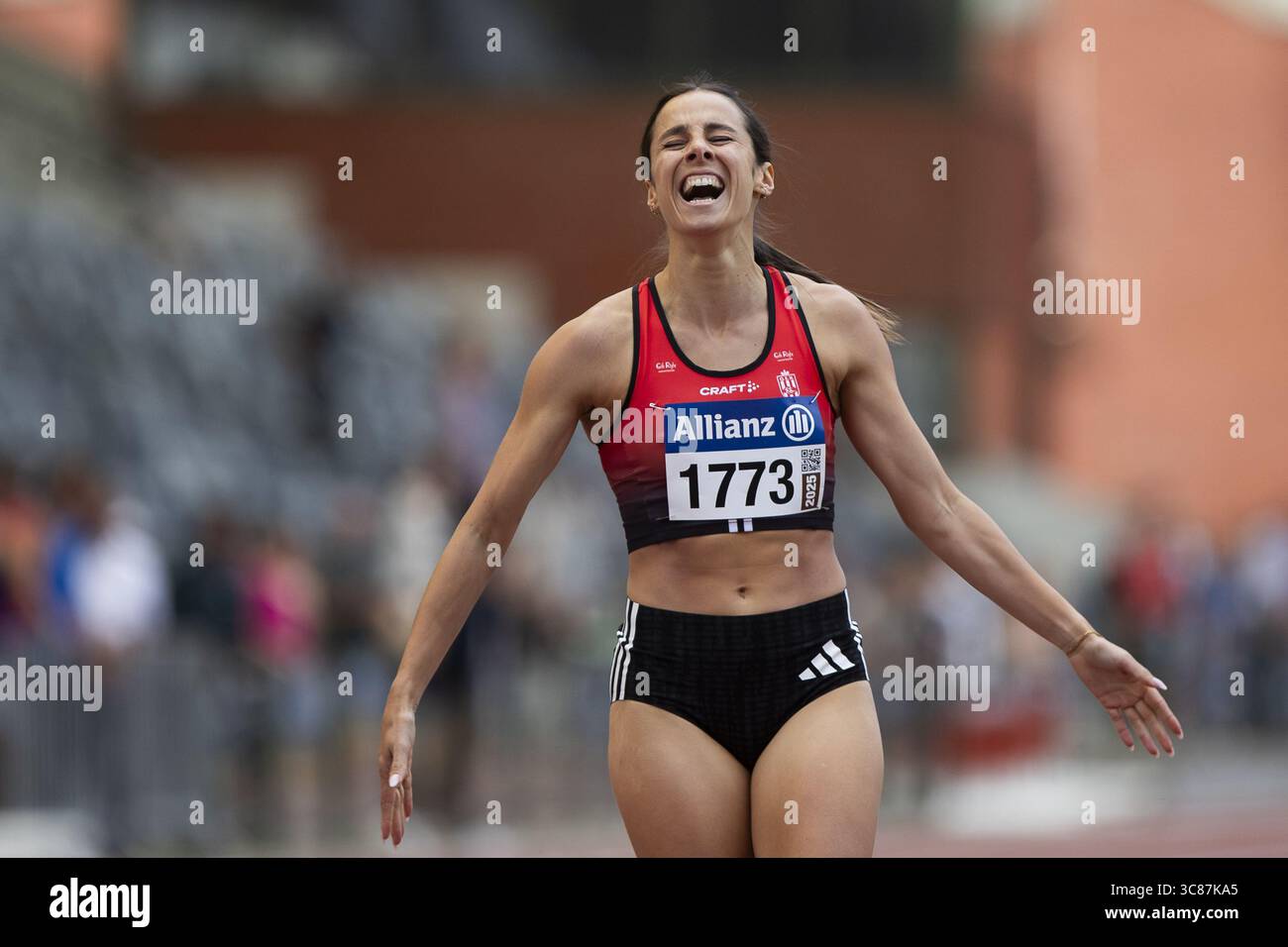 Belgian Camille Laus celebrates after winning the women's 800m race, at ...