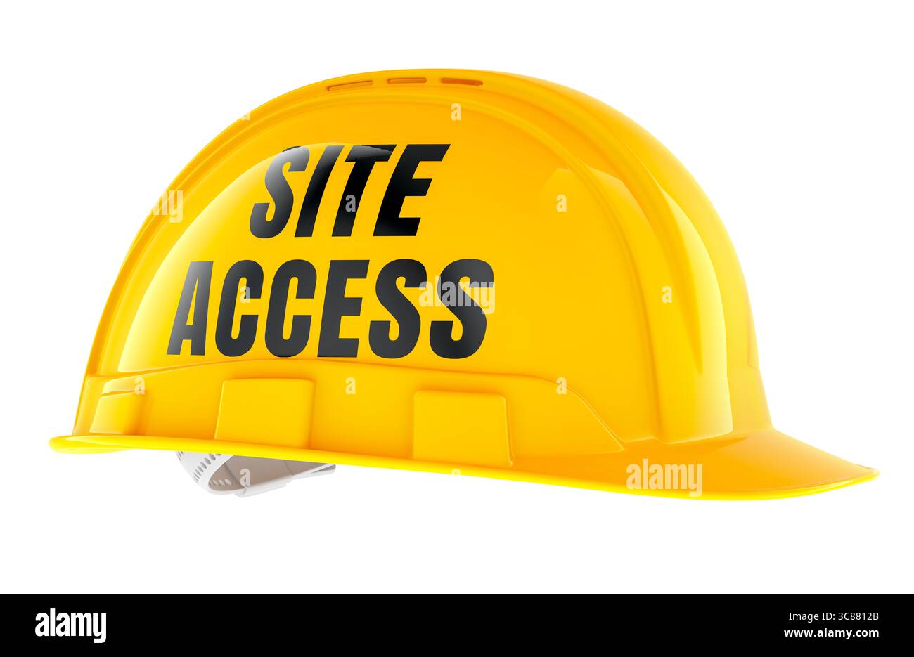 Site Access helmet, yellow construction hard hat with text. 3D ...