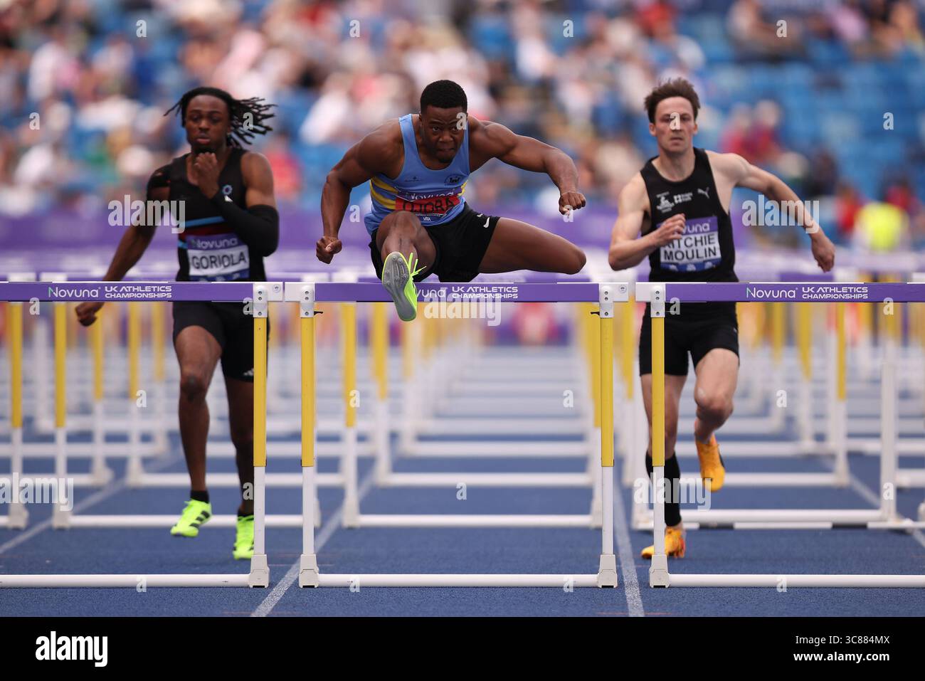 Tade Ojora wins the Mens' 110m Hurdles during the Novuna UK Athletics ...