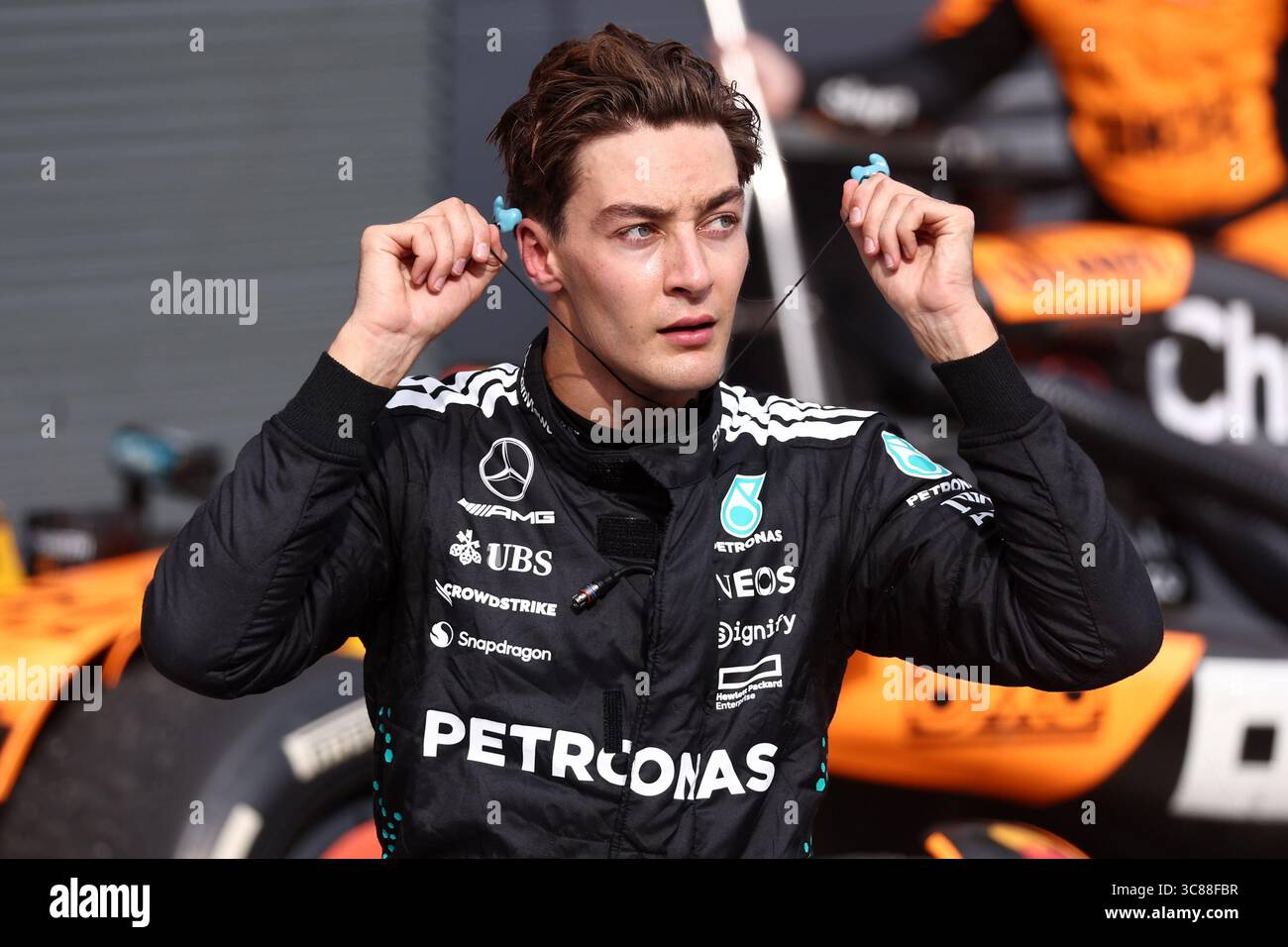 George Russell of Mercedes-AMG F1 Team celebrates at the end of the F1 ...