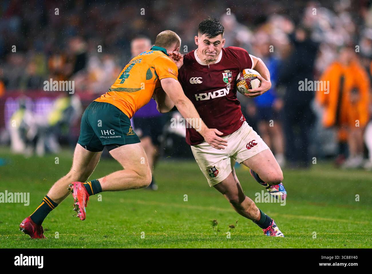 British and Irish Lions' Dan Sheehan is tackled by Australia’s Max ...