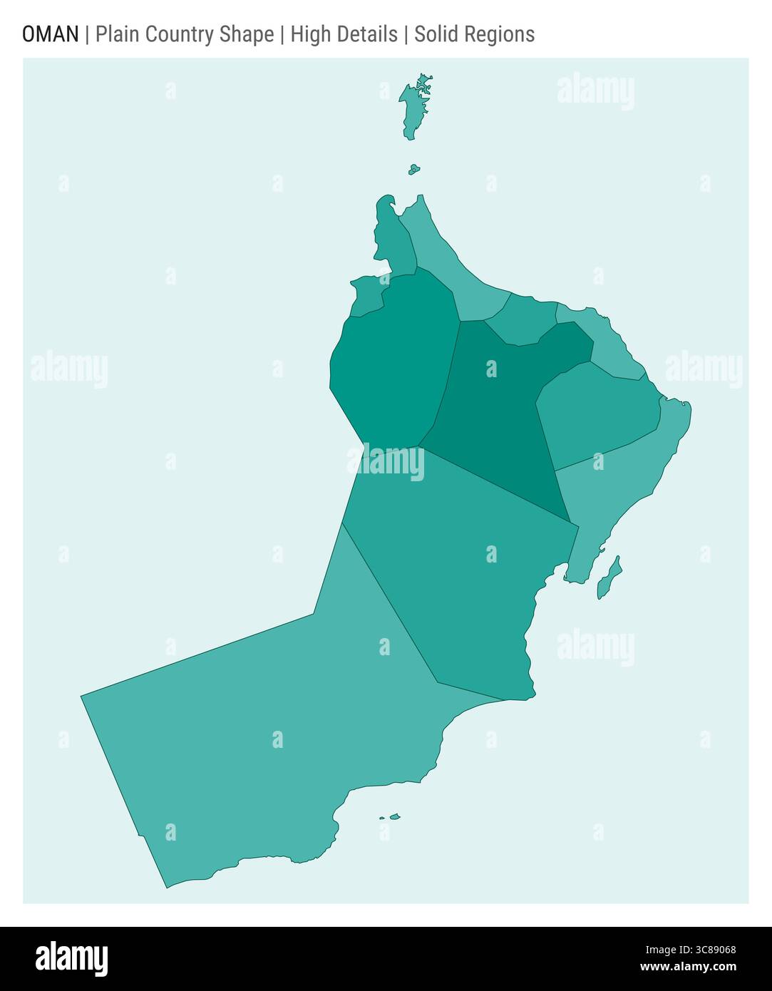 Oman plain country map. High details. Solid regions style. Shape of ...