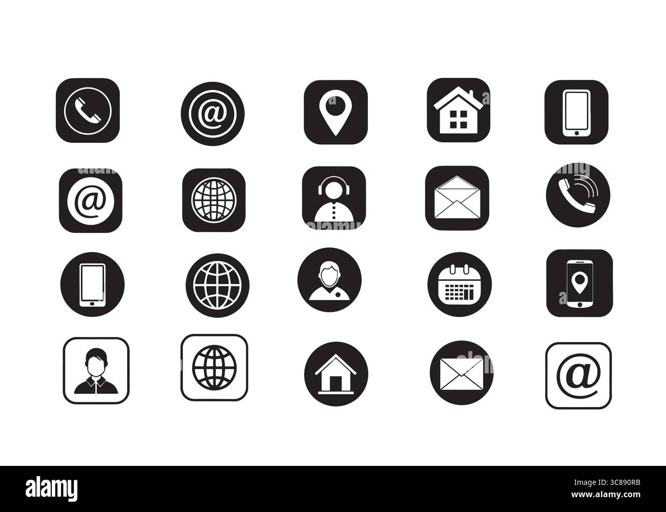 Contact location white icons Black and White Stock Photos & Images - Alamy