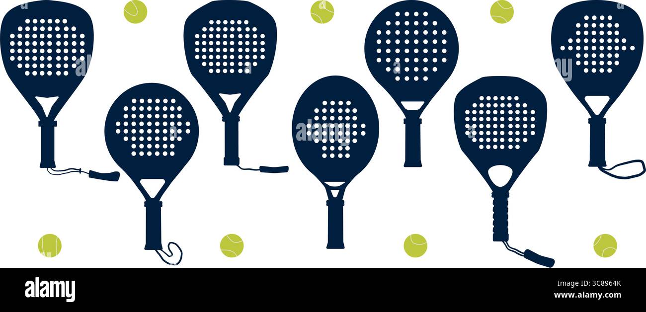 Padel tennis rackets and balls. Isolated graphic equipment for padel ...
