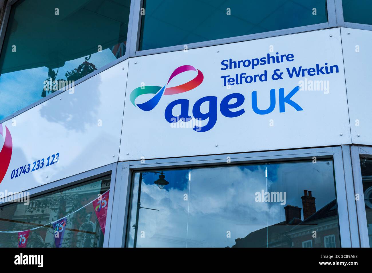 Shrewsbury, Shropshire, UK - August 3 2025: External logo and signage ...