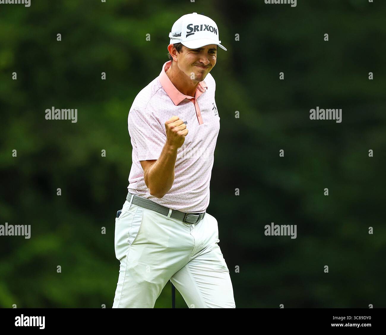 August 3, 2025: Nico Echavarria sinks birdie on 3rd hole. Fourth round, 2025 Wyndham ...