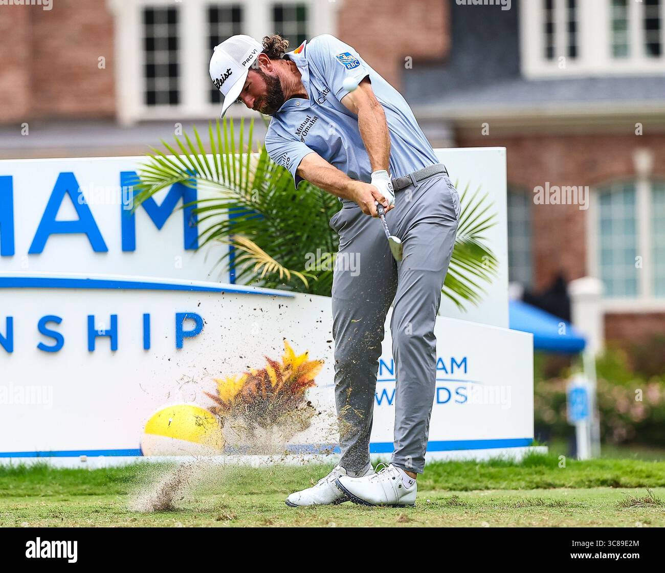 August 3, 2025: Cameron Young tees off on the 3rd hole. Fourth round, 2025 Wyndham Championship ...