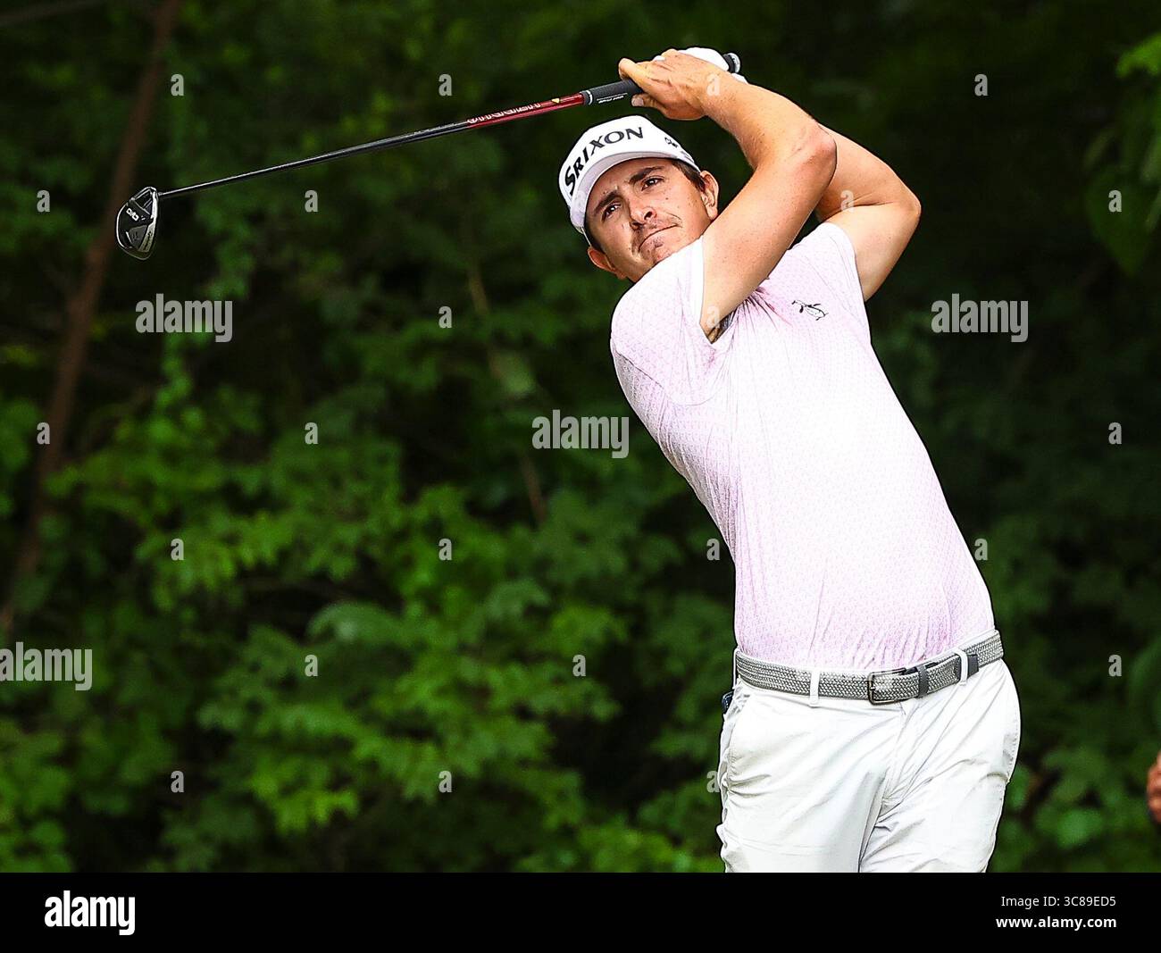 August 3, 2025: Nico Echavarria tees off on third hole. Fourth round ...