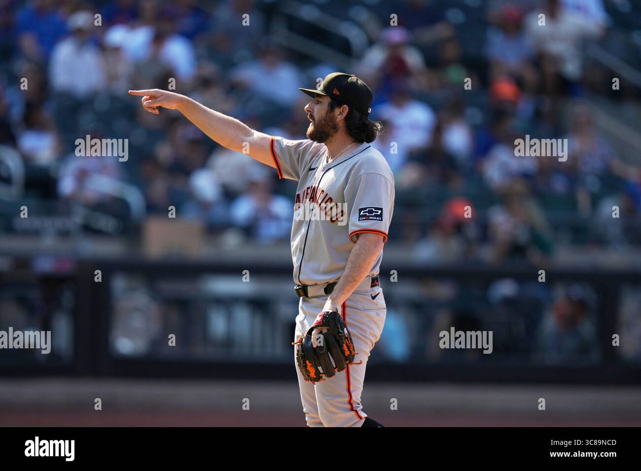 San Francisco Giants pitcher Ryan Walker reacts during the ninth inning ...