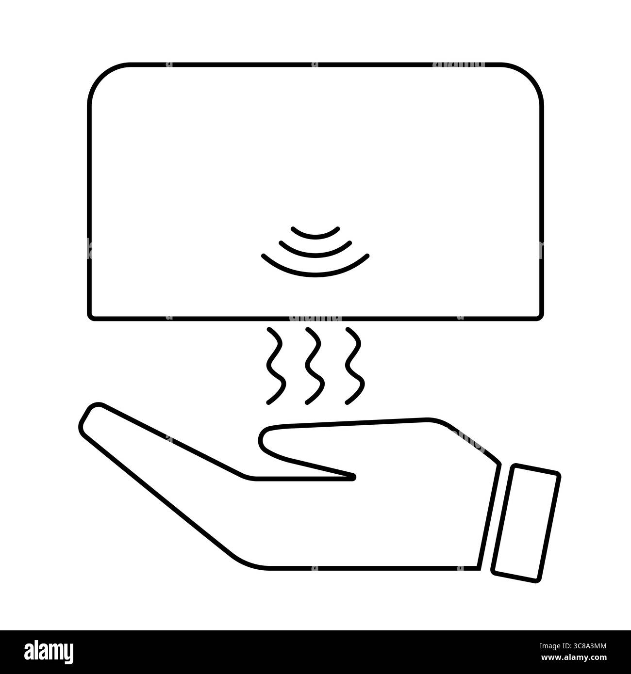 Hand under sensor detecting heat with wavy lines icon Stock Vector ...