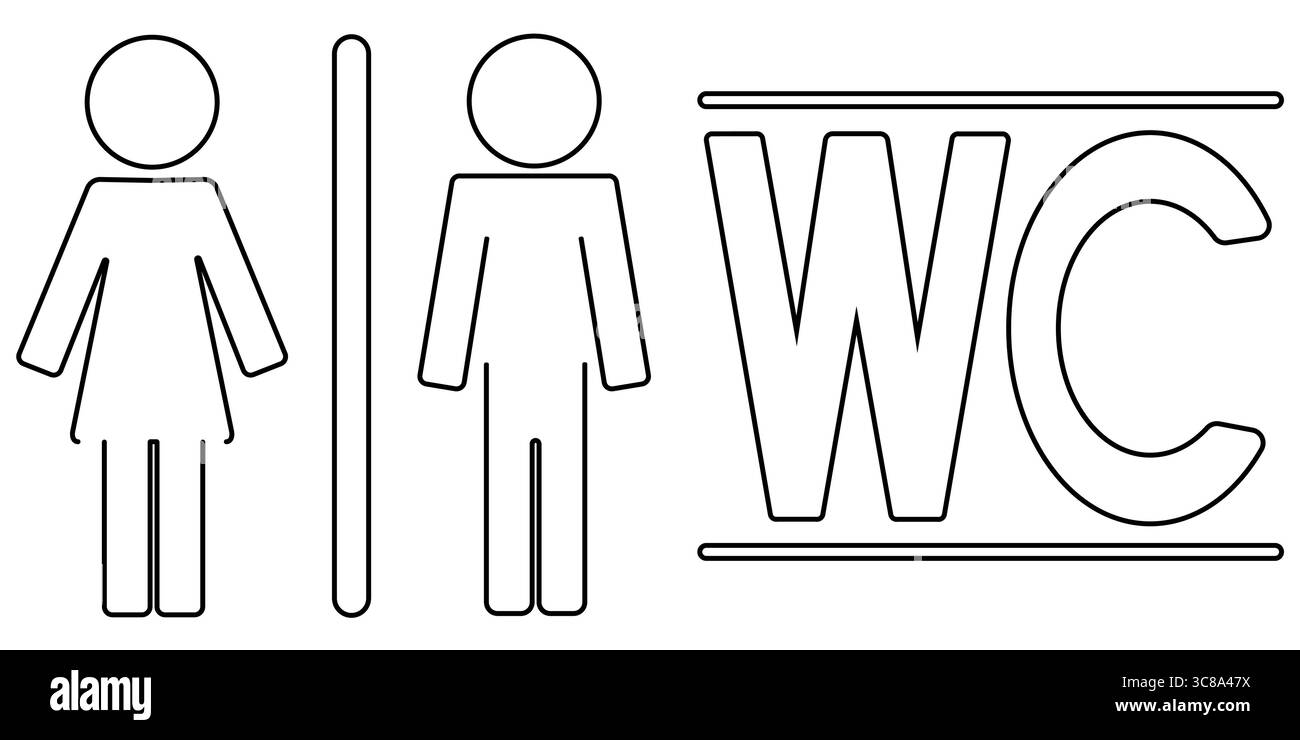 Simple black and white restroom sign with male and female stick figures ...