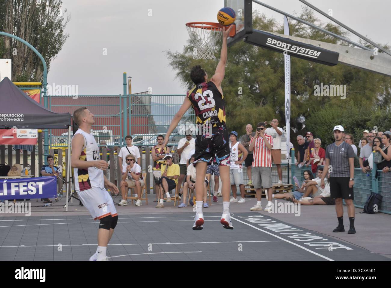 Cangas, Spain. 3 July 2025. final 3x3 tournament, runner-up trophy at ...