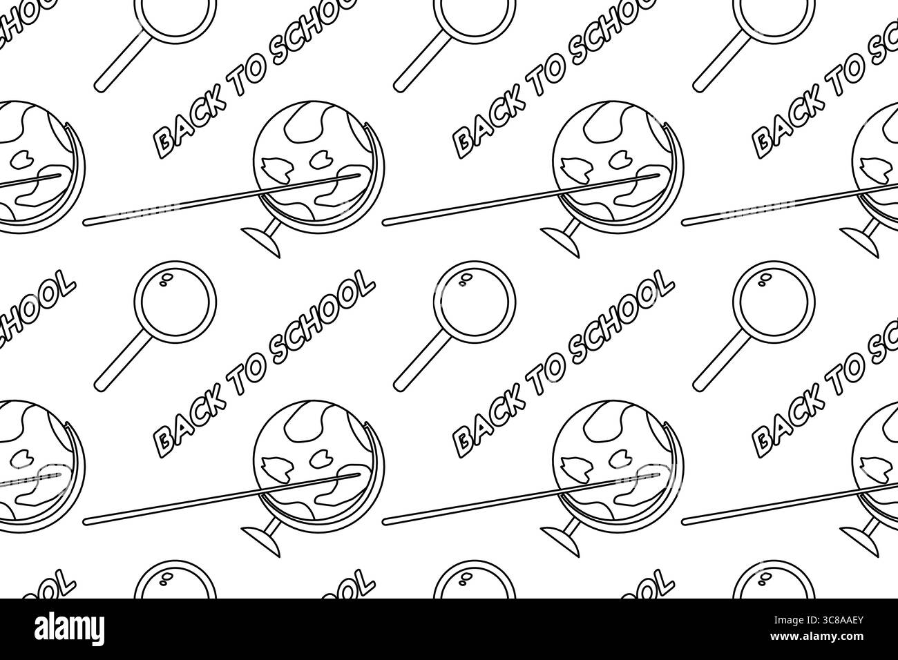 Coloring page of seamless pattern with globes, magnifying glasses ...