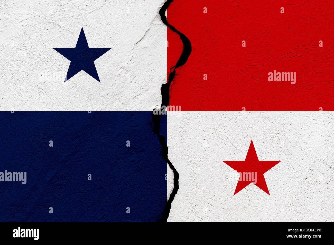 The flag of the Republic of Panama into a grunge cracked wall ...